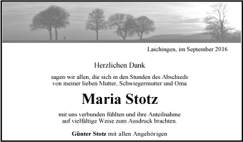 Traueranzeigen von Maria Stotz | schwaebische.de Trauerportal