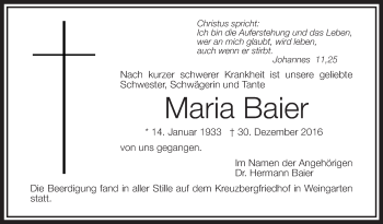 Traueranzeigen von Maria Baier | schwaebische.de Trauerportal