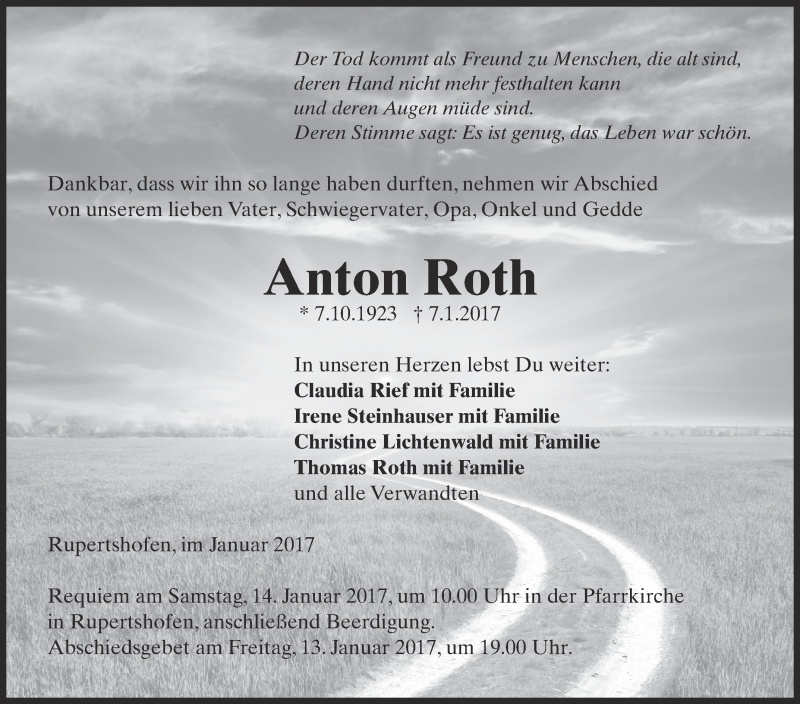Traueranzeigen von Anton Roth | schwaebische.de Trauerportal