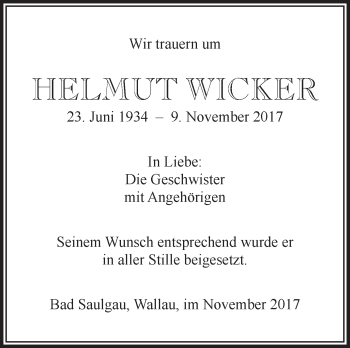 Traueranzeigen von Helmut Wicker | schwaebische.de Trauerportal