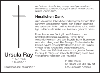 Traueranzeigen von Ursula Ray | schwaebische.de Trauerportal