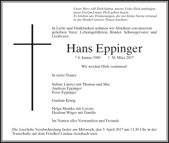 Traueranzeigen von Hans Eppinger | schwaebische.de Trauerportal