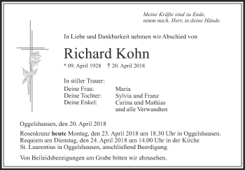 Traueranzeigen von Richard Kohn | schwaebische.de Trauerportal
