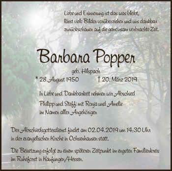 Traueranzeigen von Barbara Popper | schwaebische.de Trauerportal