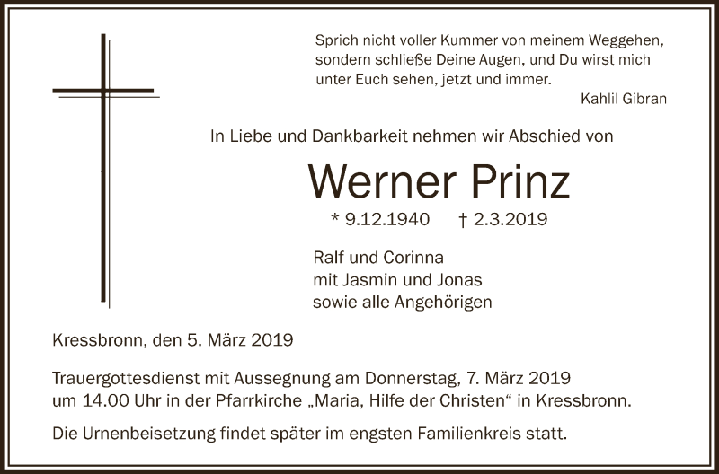 Traueranzeigen von Werner Prinz | schwaebische.de Trauerportal