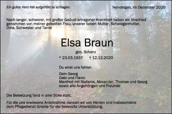 Traueranzeigen von Elsa Braun | schwaebische.de Trauerportal