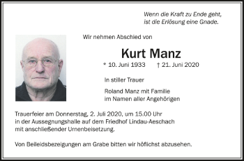 Traueranzeigen von Kurt Manz | schwaebische.de Trauerportal