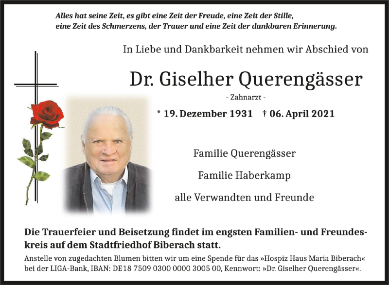 Traueranzeigen von Giselher Querengässer | schwaebische.de Trauerportal