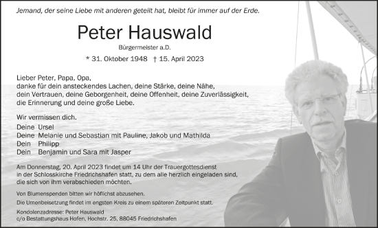 Traueranzeigen von Peter Hauswald | schwaebische.de Trauerportal